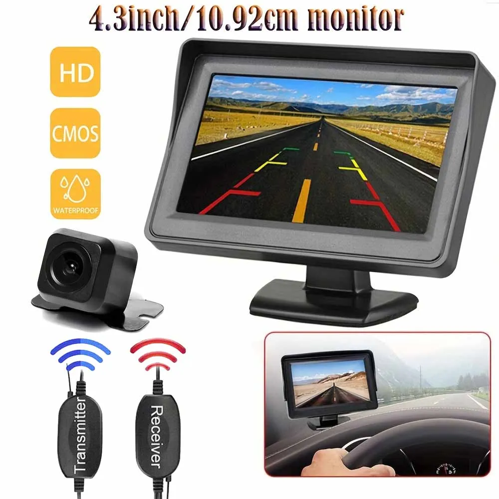 Wireless-Car-Reversing-Backup-Camera-4-3-inch-Vehicle-Rear-View-Monitor ...