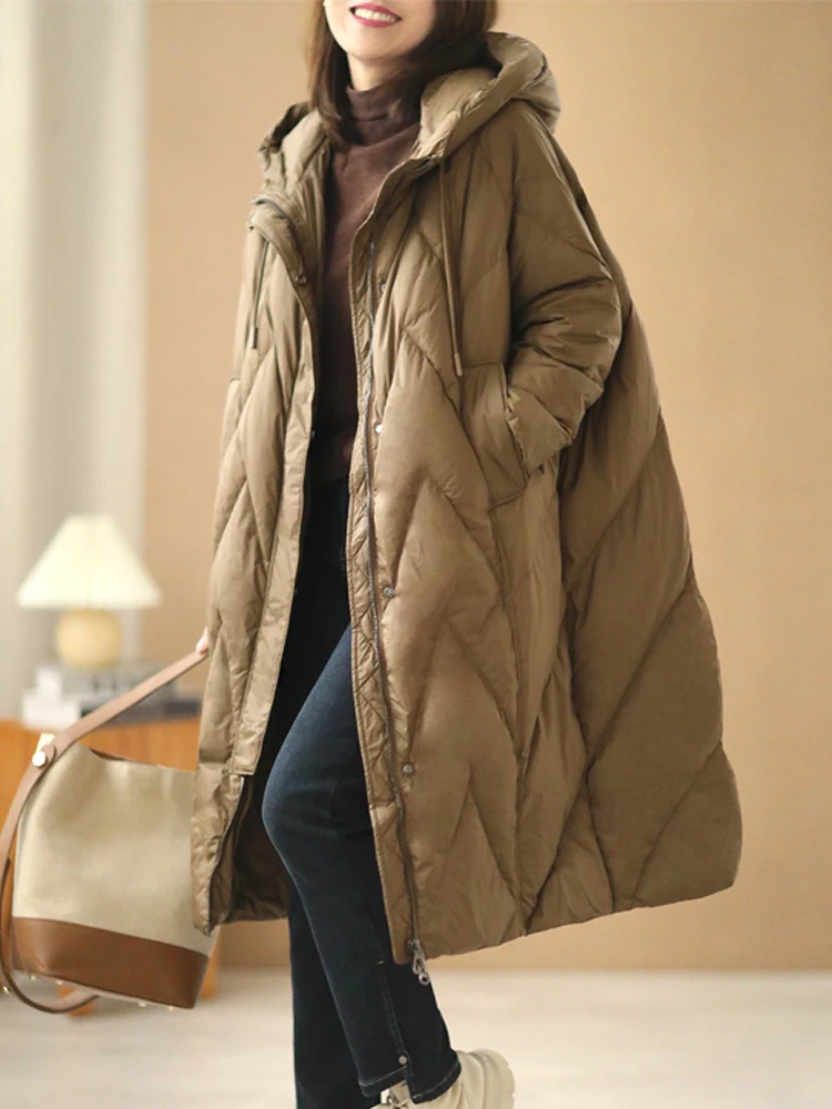 Janveny Feminino Solto Longo Casaco 90% Pato Branco Para Baixo Jaqueta ...