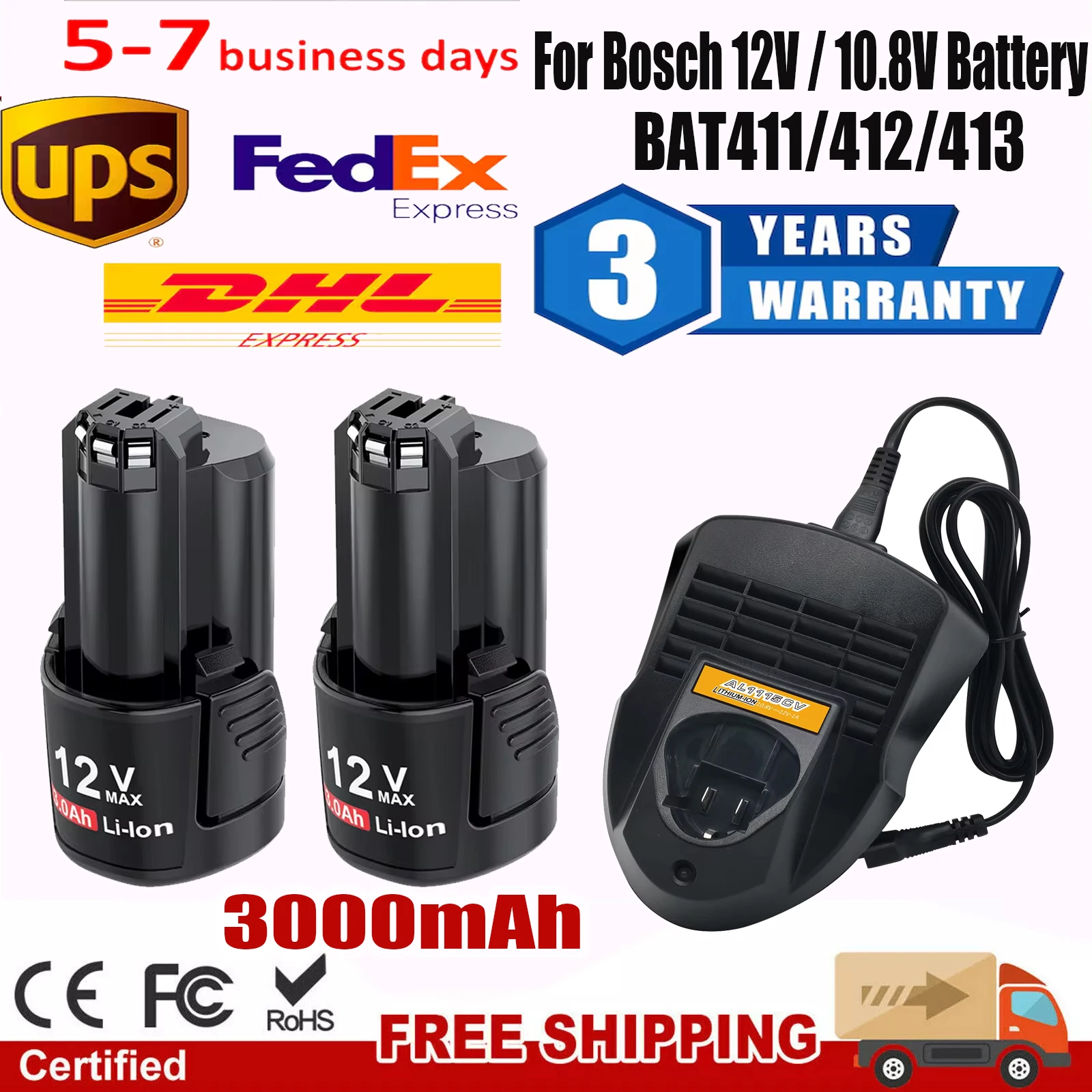 For-Bosch-12V-10-8V-lithium-Rechargeable-Battery-3000mAh-BAT411-BAT412 ...