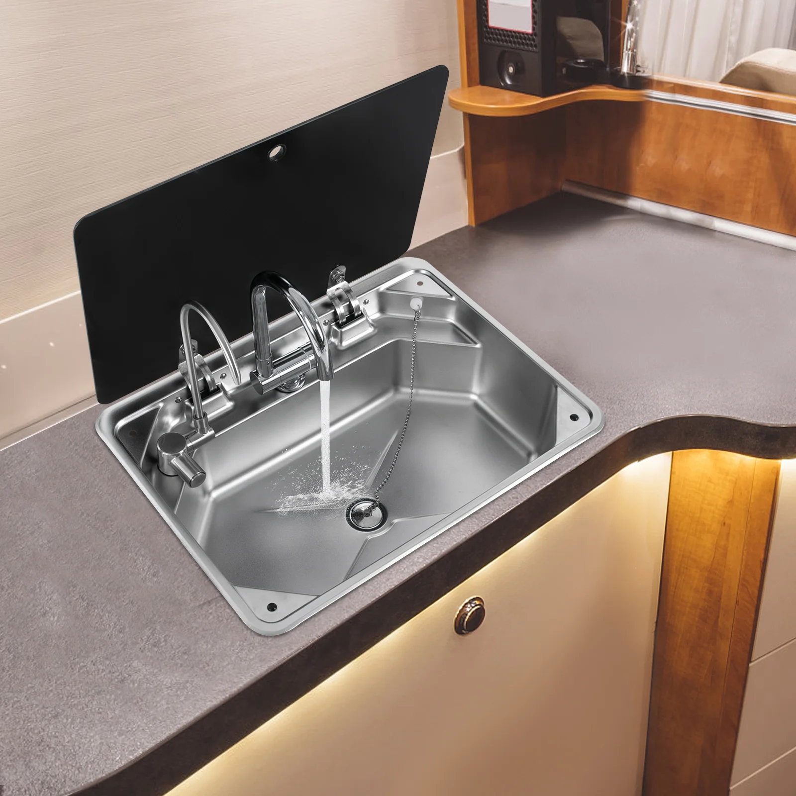 RV Kitchen Sink Stainless Steel Hand Wash Caravan Basin Sink with Water ...