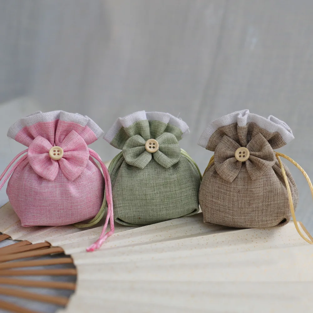 50 / piece bow gift bag imitation hemp sachet sachet pouch cloth bag ...