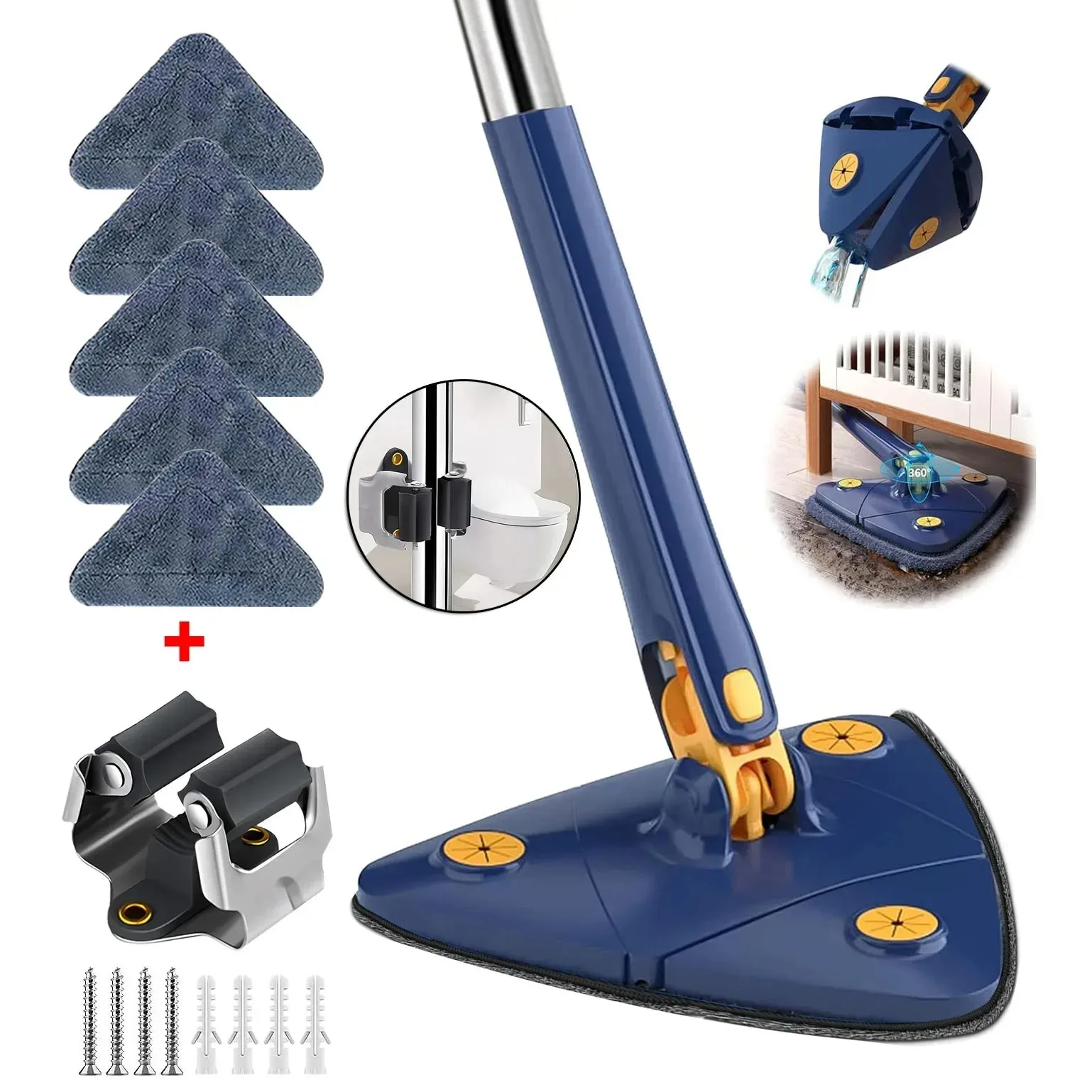 Rotatable-Cleaning-Mop-Telescopic-Triangle-Spin-Mop-Long-Handle-Squeeze ...