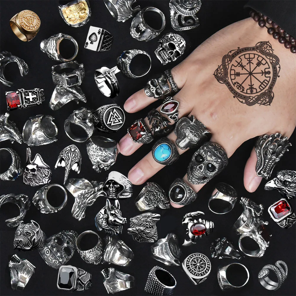 Men's Fingers 316 Stainless Steel Rings Skull Cross Demon Snake Viking ...