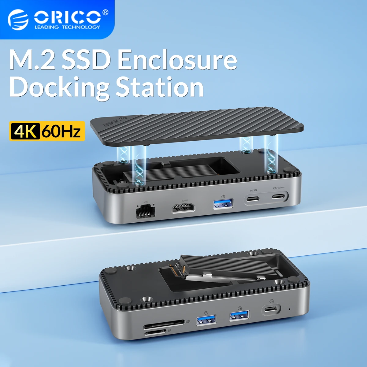 Orico docking station mit m.2 ssd gehäuse usb c 10gbps pd 100w rj45 sd/tf 4k 10 in 1 dock ...