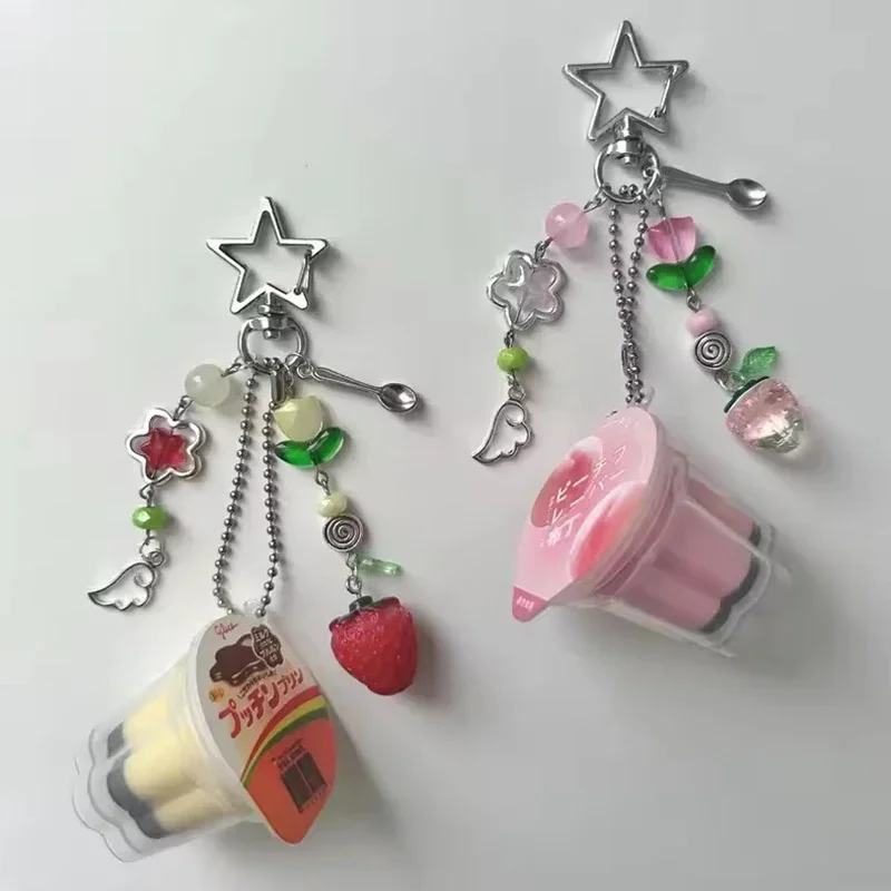 1 Piece Love Shaped Japanese Pudding Keychain Pink Yellow Egg Flan ...