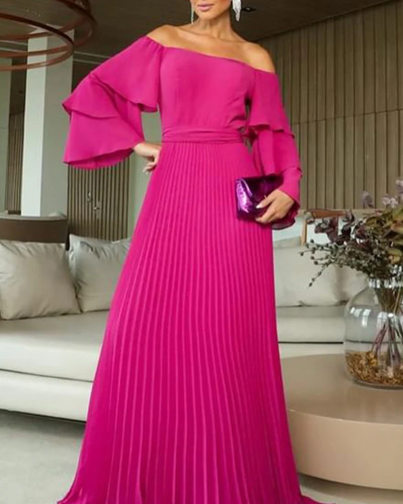 Deioao-Women-s-Dress-Luxury-and-Elegant-Pleats-Sexy-Long-Sleeve-Slash ...