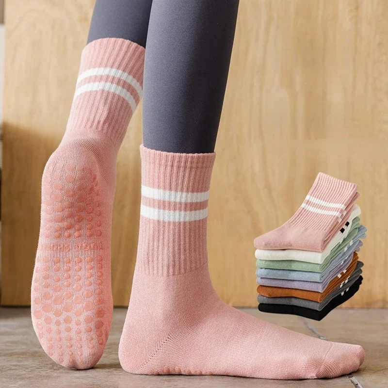 Yoga-Socks-Cotton-Mid-tube-Bottom-Professional-Non-slip-Silicone-Indoor ...