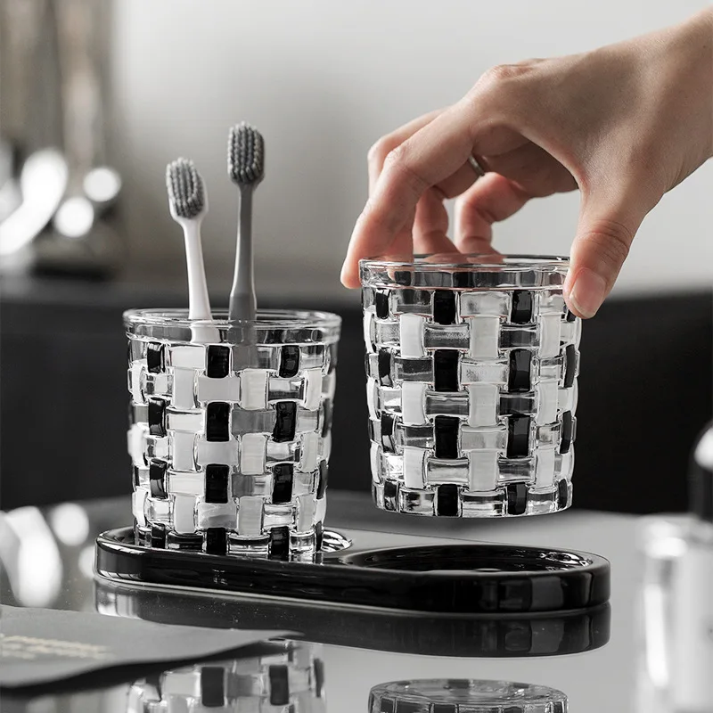 270ML-Checkerboard-Glass-Gargle-Cup-Couple-Washing-Mouth-Mug-Household ...