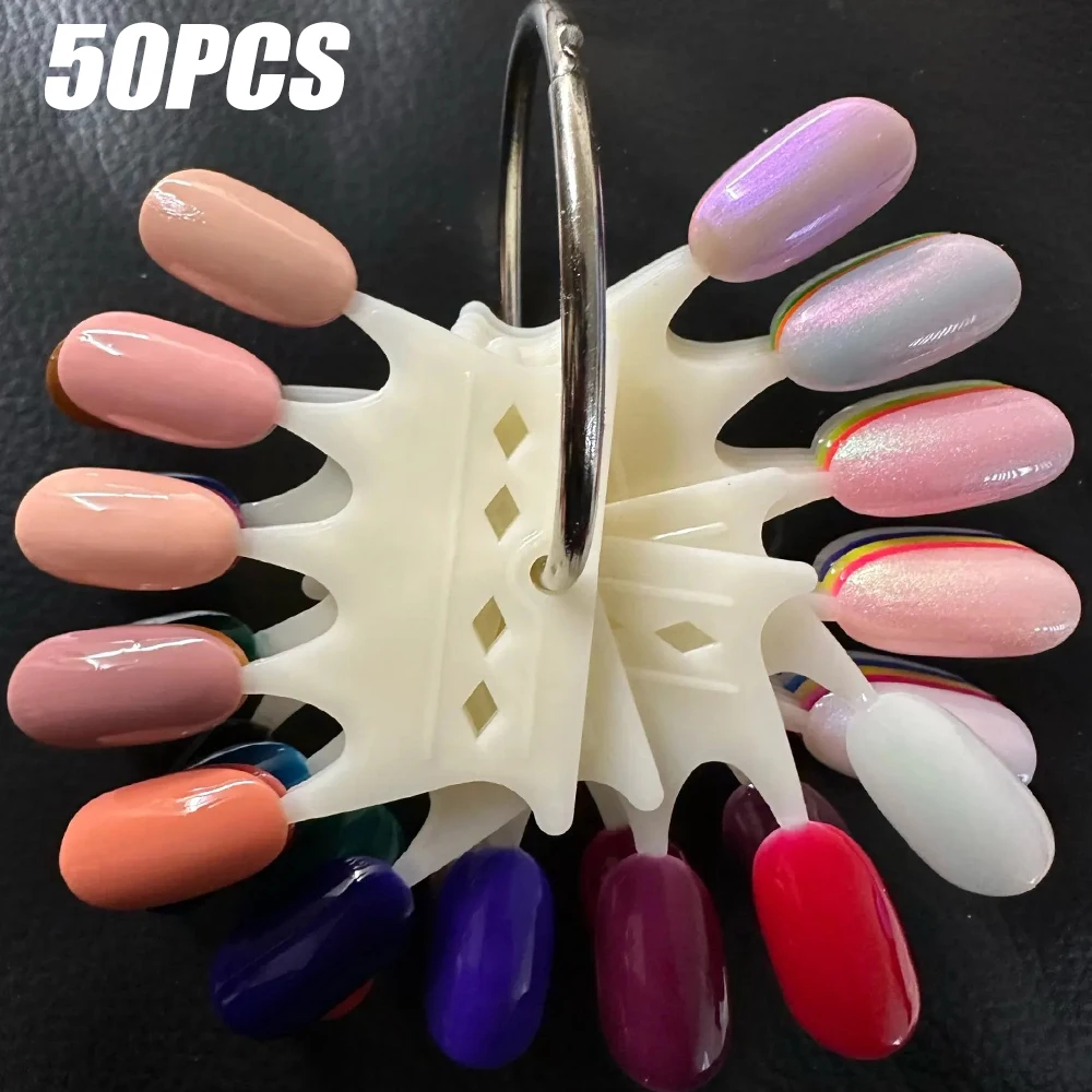 50Pcs Crown Fan-shaped Fake Nail Art Display Stand Clear/Natural Oval ...