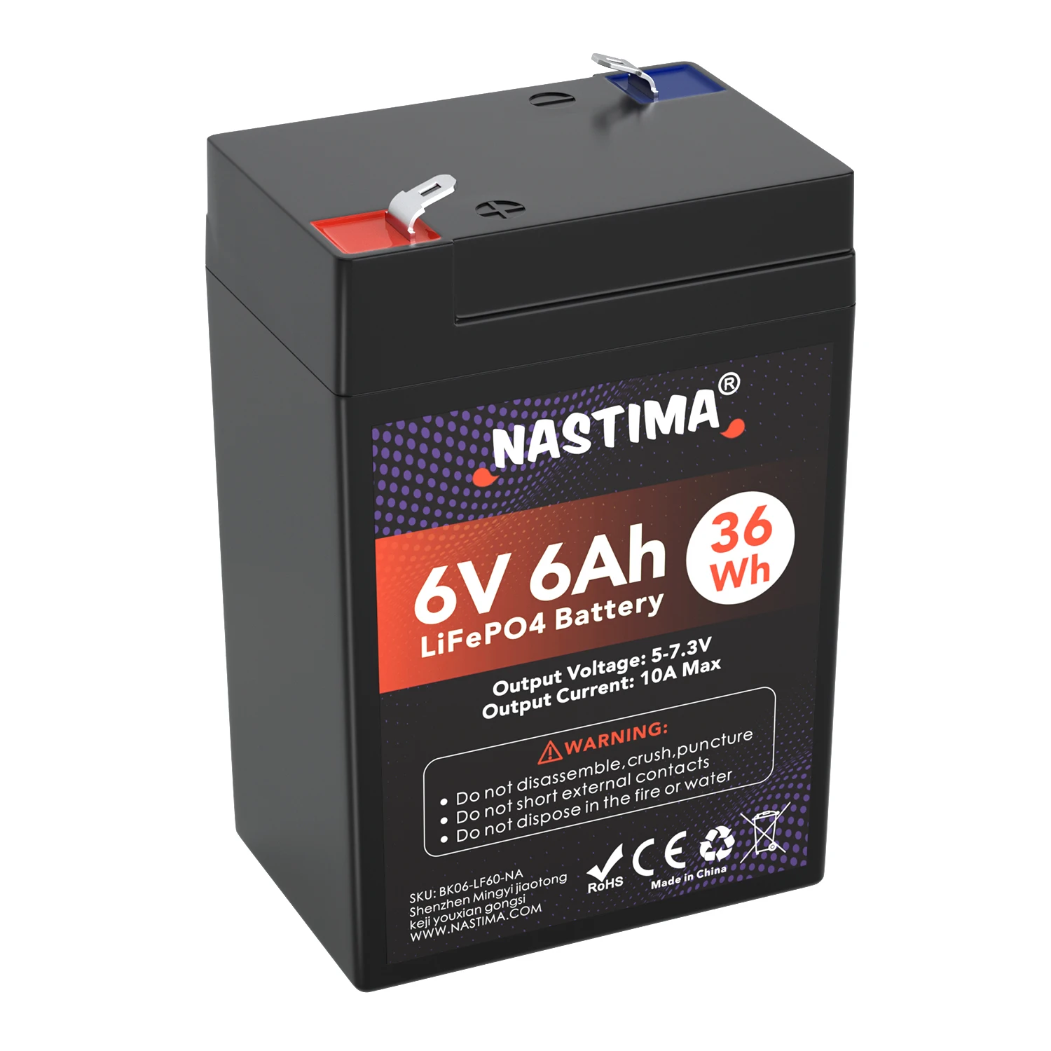 NASTIMA 6V 6Ah LiFePO4 Battery With BMS Rechargeable Lithium Iron ...