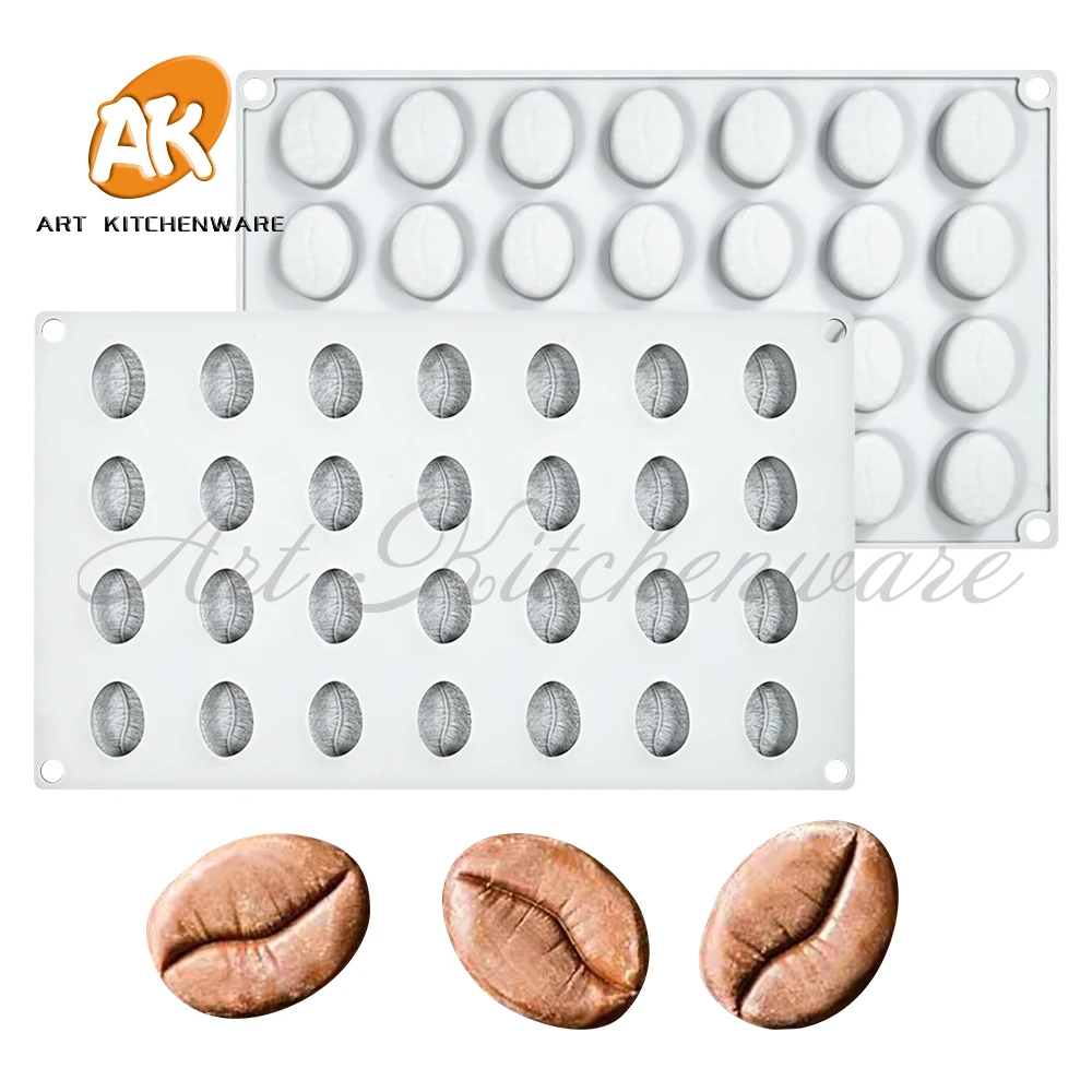 28 Cells Coffee Beans Silicone Candy Chocolate Cake Cookie Cupcake Mold ...