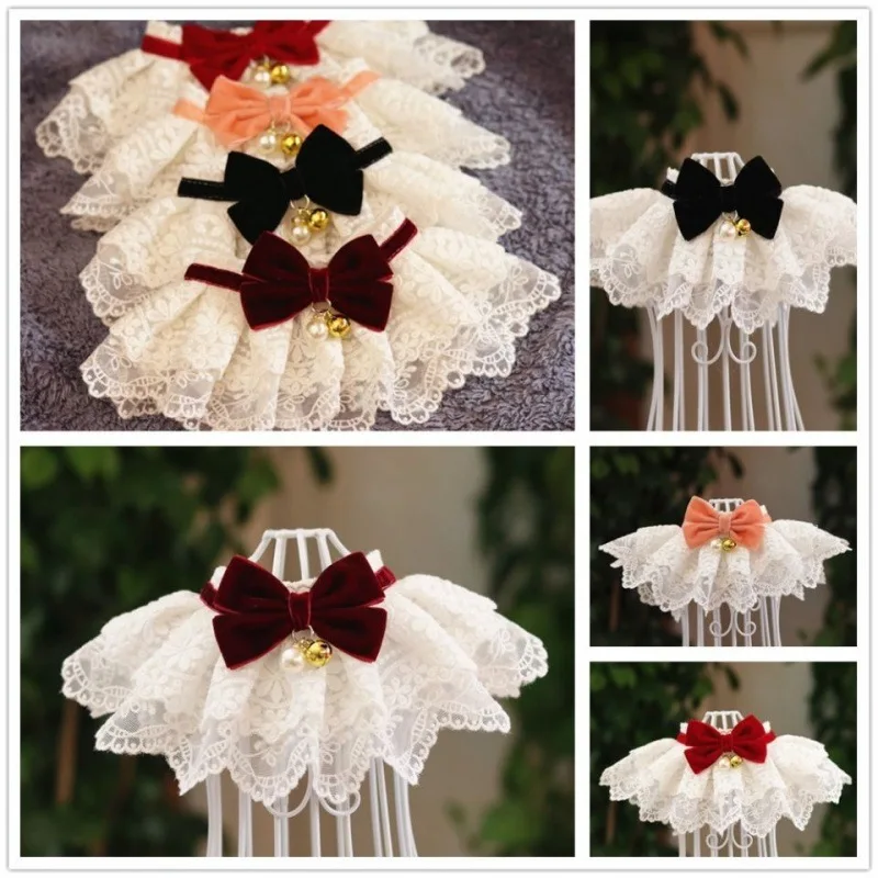 Lace Bowknot Pearl With Bell Neckerchief Pet Cats Kitten Dog Puppy ...
