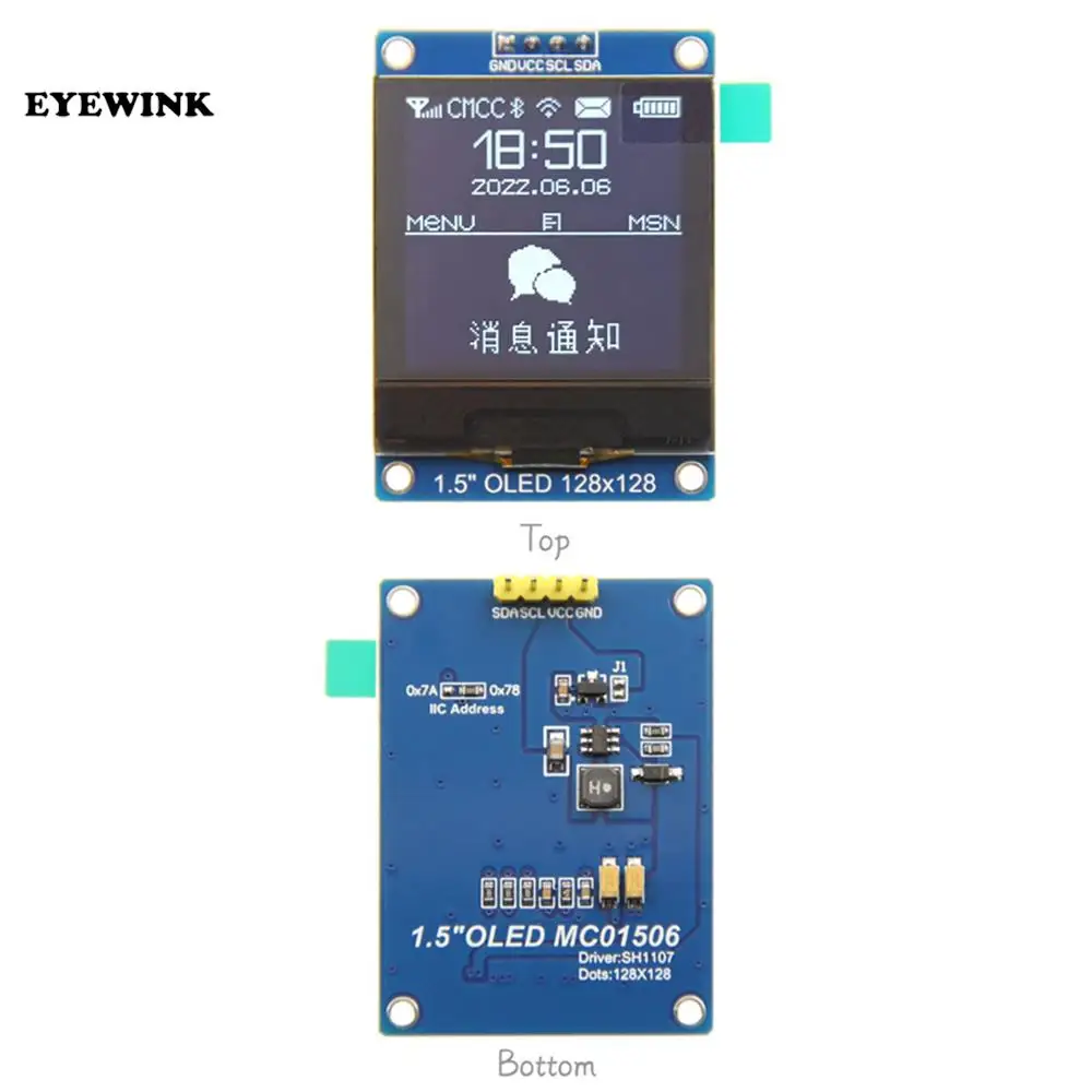 1.5 Inch 4pin Oled Module Display Screen Sh1107 Drive Ic 128*128 Iic ...
