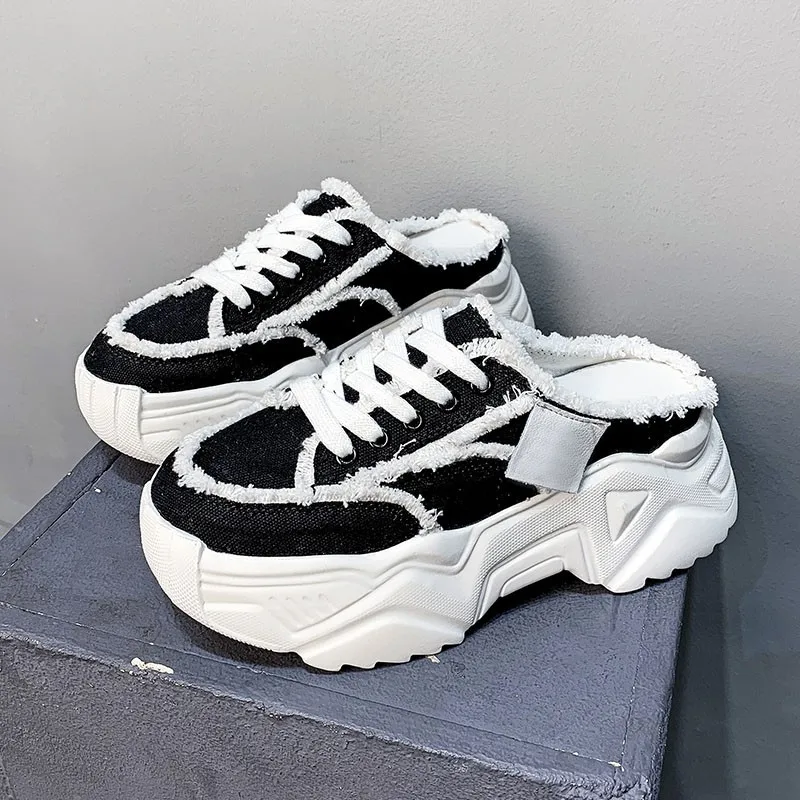 XIHAHA-2023-Fashion-Head-Wrapper-Shoes-Women-Canvas-Lace-up-Half ...