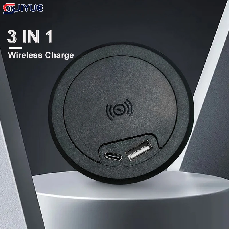 Desktop Embedded Socket USB+Type-c+5W Wireless Charge Quick Charger ...