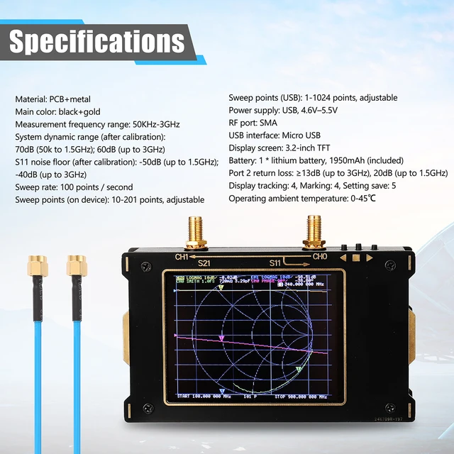 NanoVNA SAA-2N V2.2 Vector Network Analyzer Metal Enclosure 4.0 inch ...