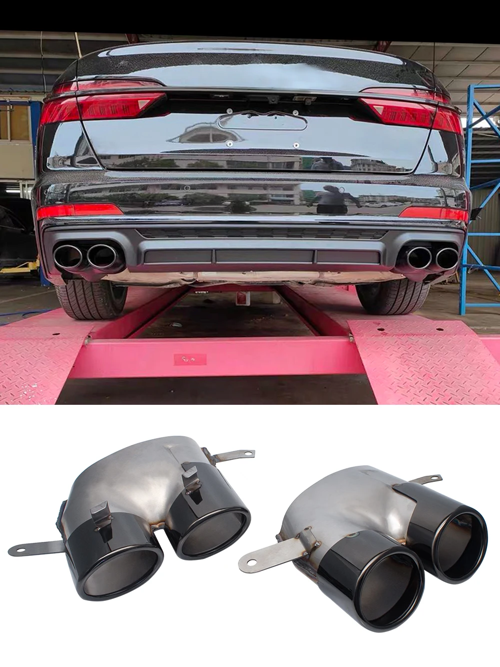 304-Stainless-Steel-Car-Quad-Exhaust-Pipe-For-2016-2018-Audi-A6-A7-S ...