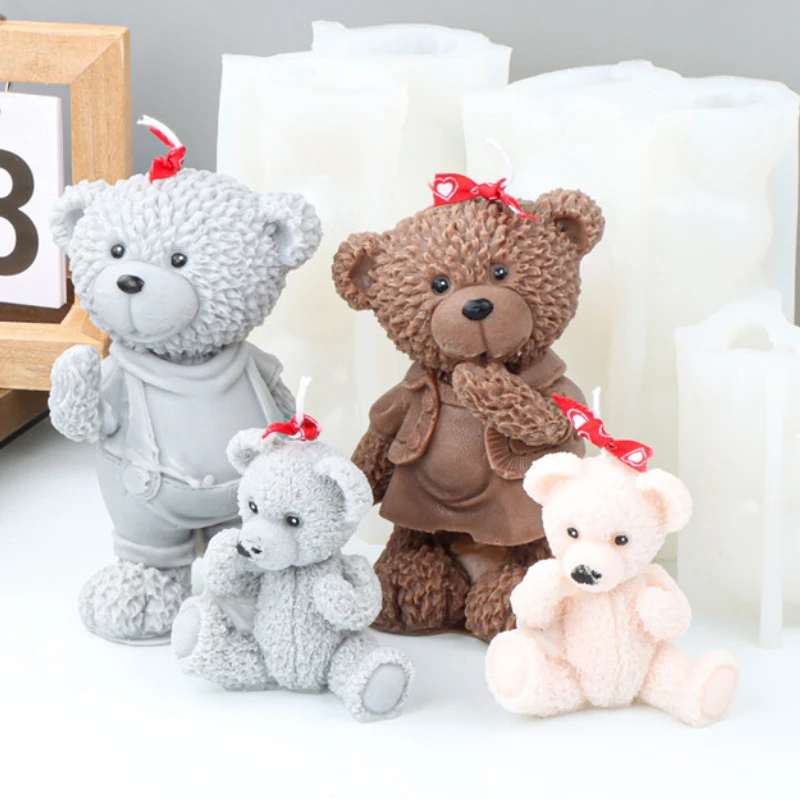 Diy Cute Teddy Bear Candle Silicone Mold Animal Candle Making Soap ...
