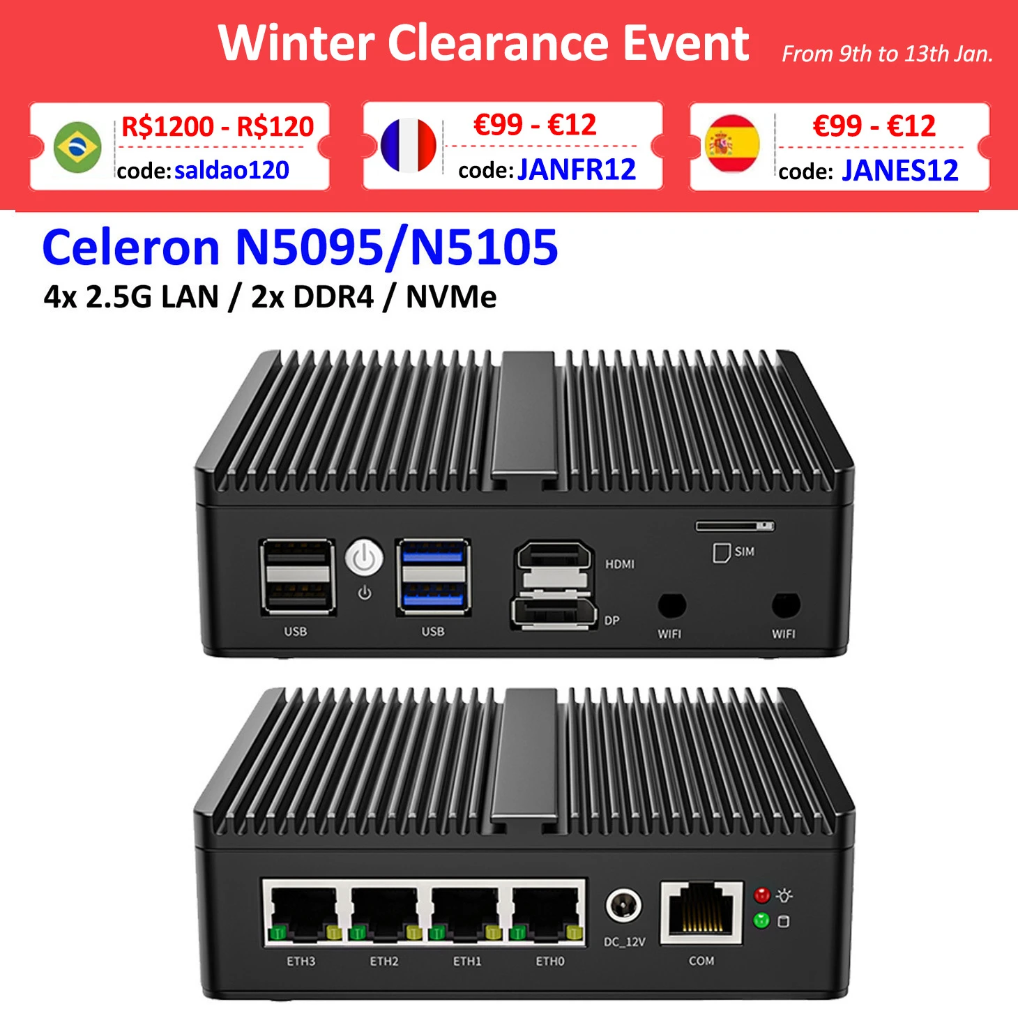 Intel Celeron N5105/n5095 Soft Router Fanless Mini Pc 4x Intel I225 2 ...