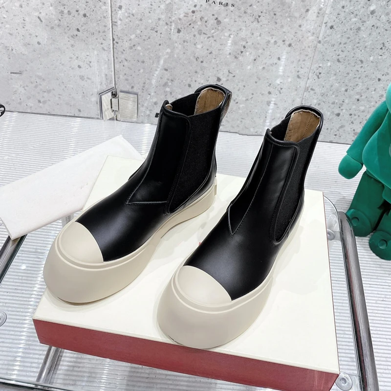 Botas de cuero de vaca con plataforma para mujer, Botines negros con ...