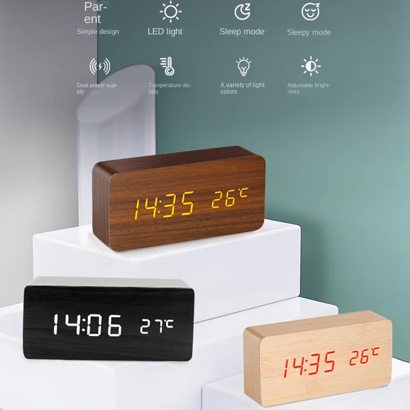 LED-Wooden-Alarm-Clock-Digital-Bedside-Smart-Alarm-Clocks-Electronic ...