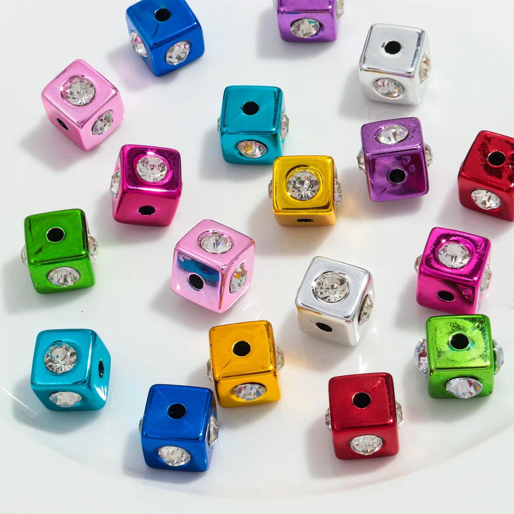 New 10pcs Metallic Color 14mm Cube Shape Acrylic Beads Rhinestone ...