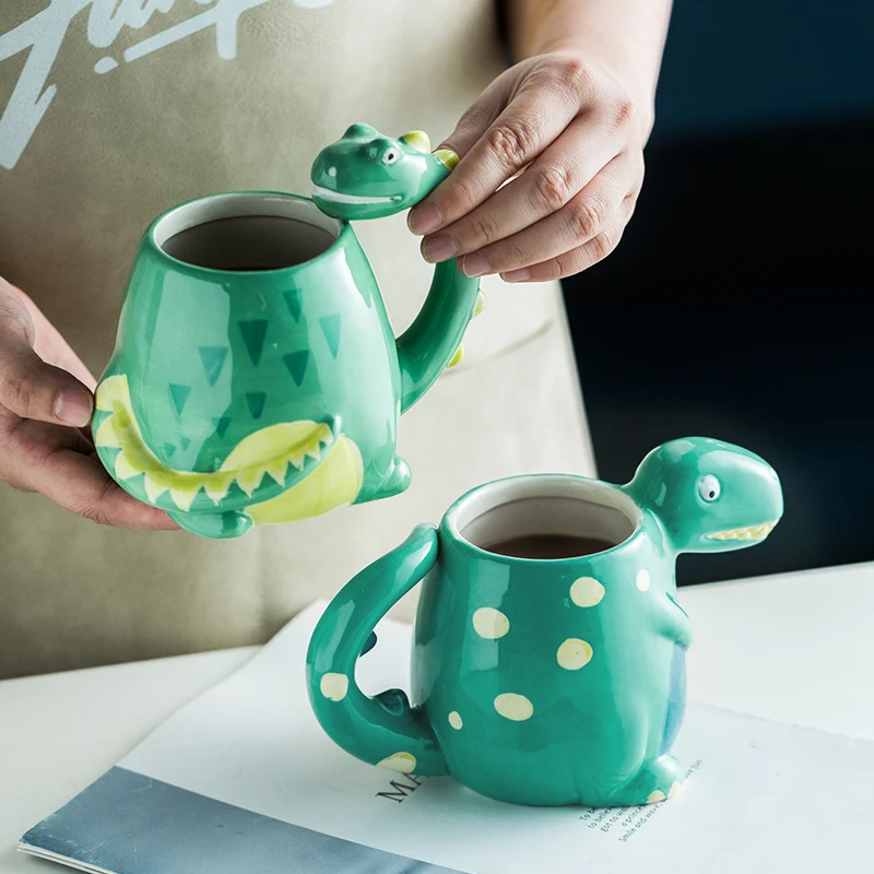 Taza de café de cerámica con dibujos animados 3D para niños, taza de té de leche de cerámica ...