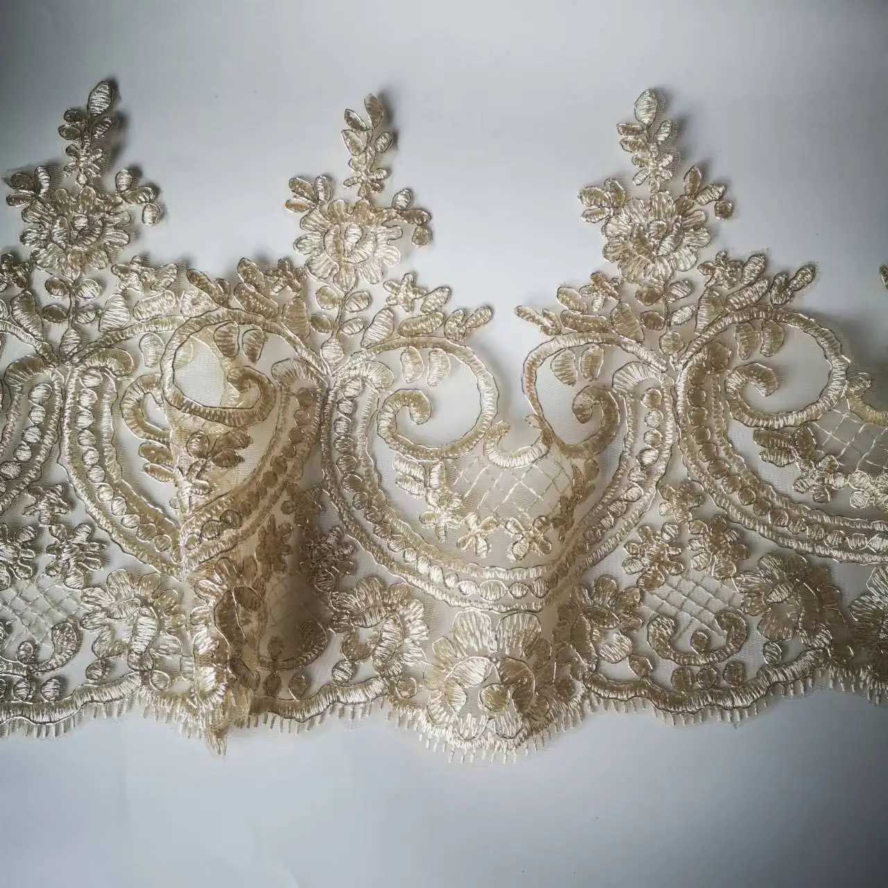 1 Yard 25cm wide Silver Gold Polyester Sequins Cording Embroidery Lace ...