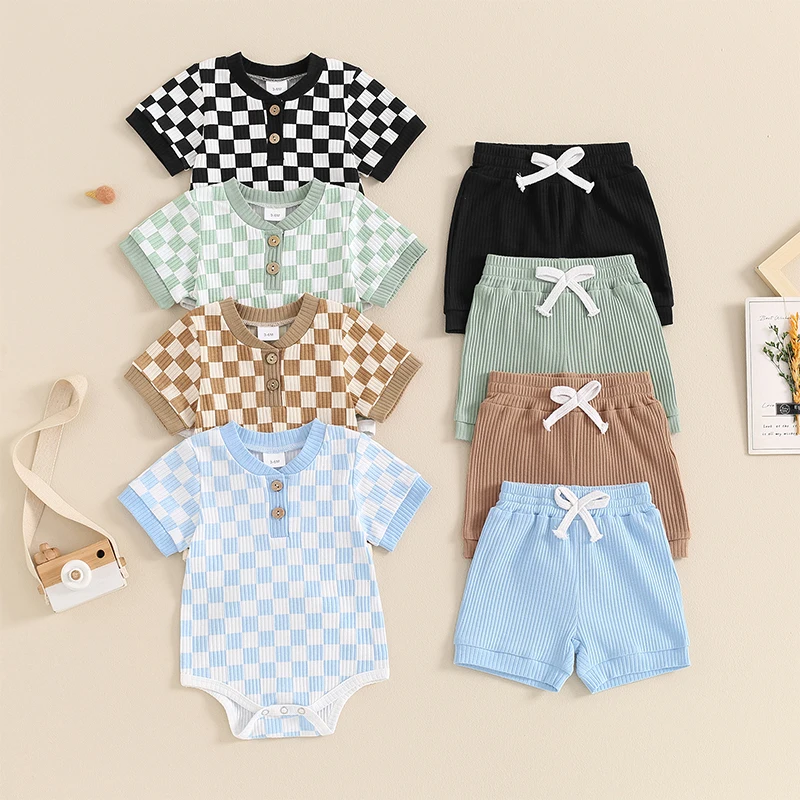 Summer-Newborn-Infant-Baby-Boys-Outfits-Clothing-Checkerboard-Buttons ...