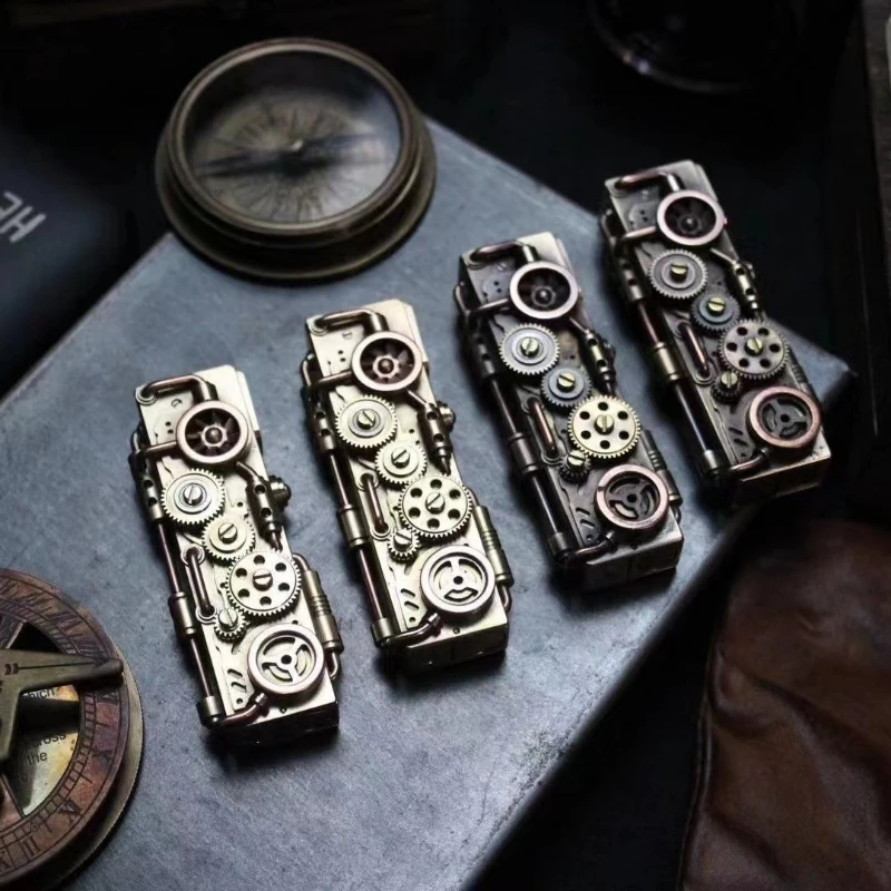 Handmade-Mechanical-Punk-Kerosene-Lighter-Pure-Copper-Gear-Welding-V ...
