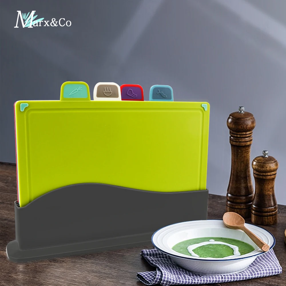 Plastic-Cutting-Board-Set-For-Kitchen-with-Holder-Non-slip-Vegetable ...
