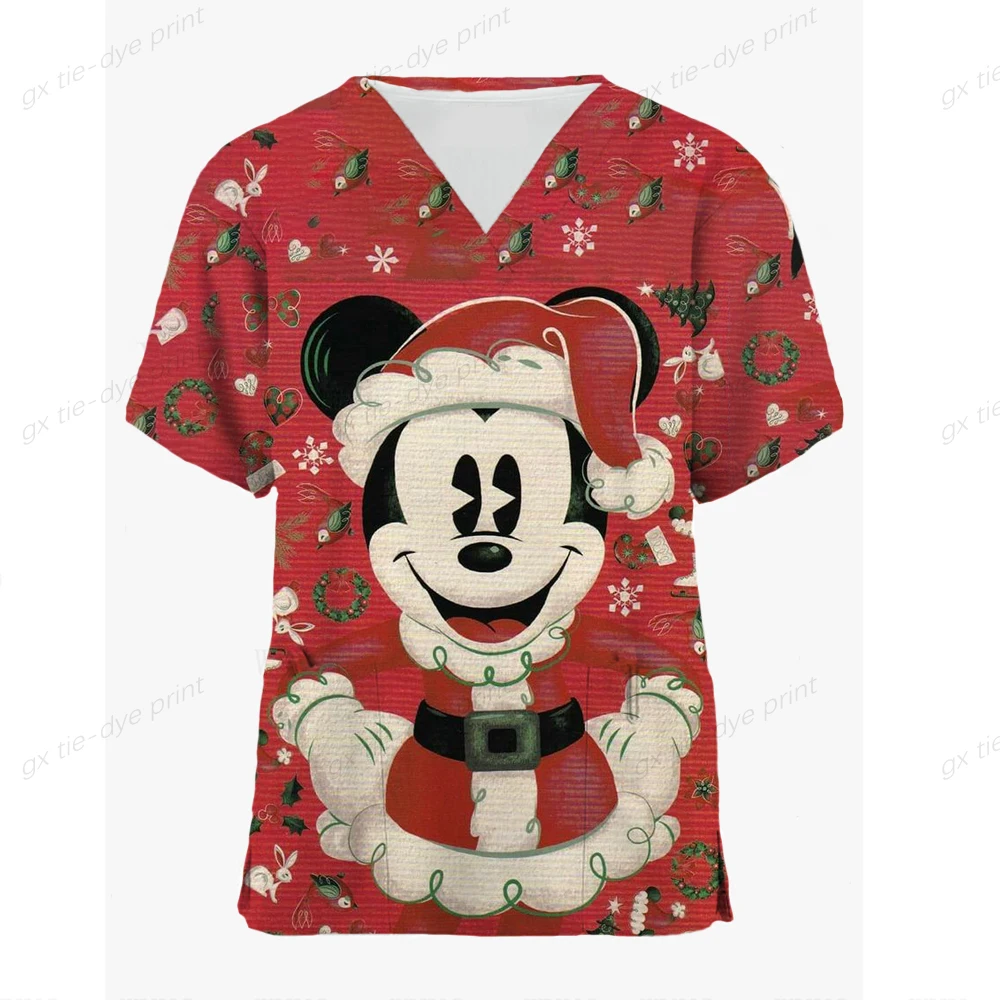 Disney-Mickey-Mouse-Christmas-Care-Frosted-Top-Women-s-Work-Shirt-Short ...