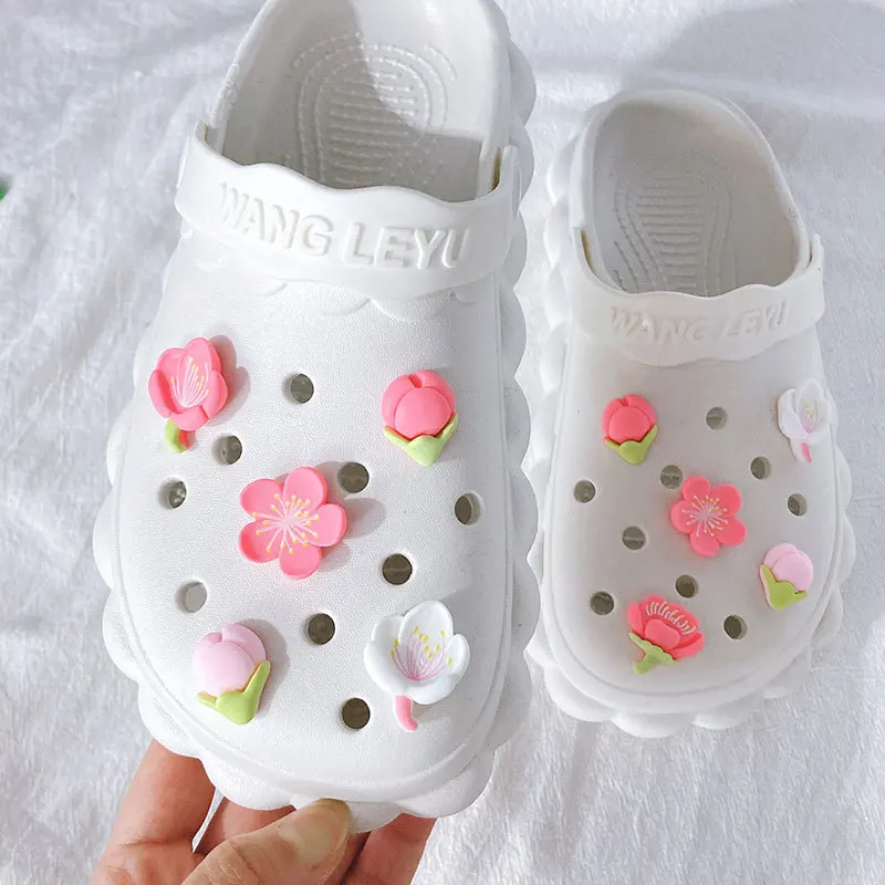 5pcs Crocs Charms Resin Flower Hole Shoes Diy Accessories Pink Peach ...