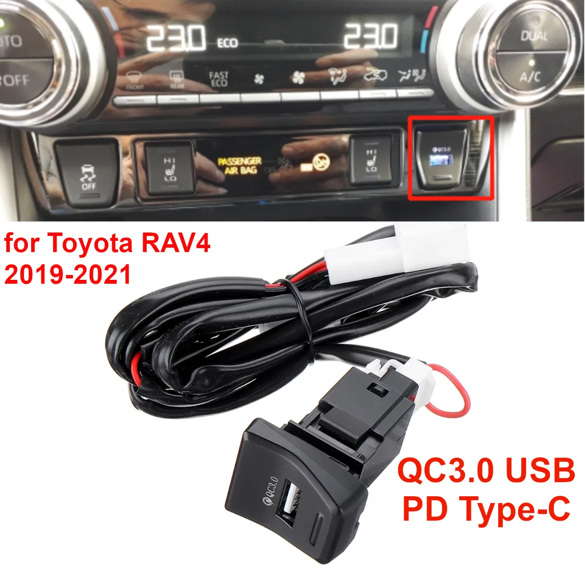 for-Toyota-RAV4-5th-XA50-2019-2022-PD-Type-C-QC3-0-USB-Car-Charger ...