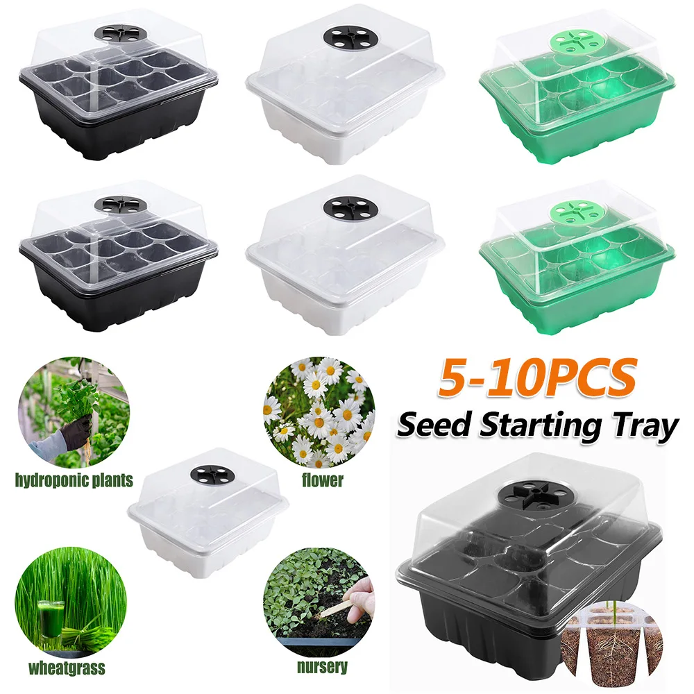 5-10PCS 12 Holes Planting Seed Cover Nursery Tray Box Plant Seedling ...