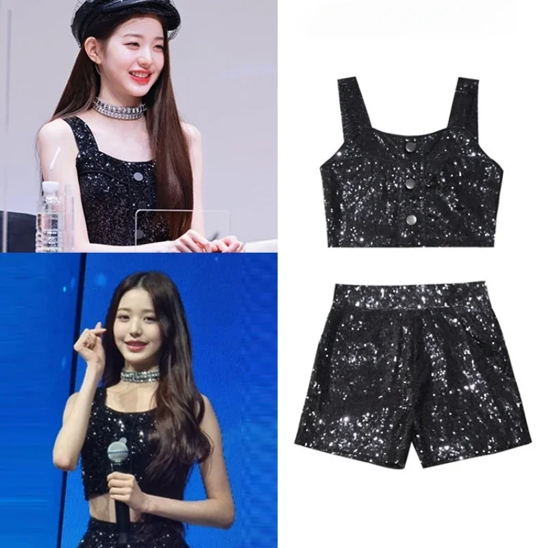 Kpop-Korean-Women-Group-Concert-Slim-Sequins-Crop-Tops-Outfits-Pole ...