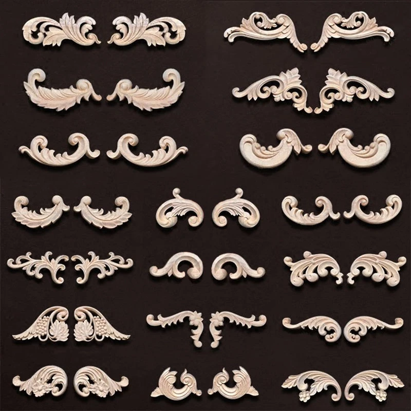 2PC Wood Corner Decoration Wood Carving Onlays Appliques Wood Decals ...