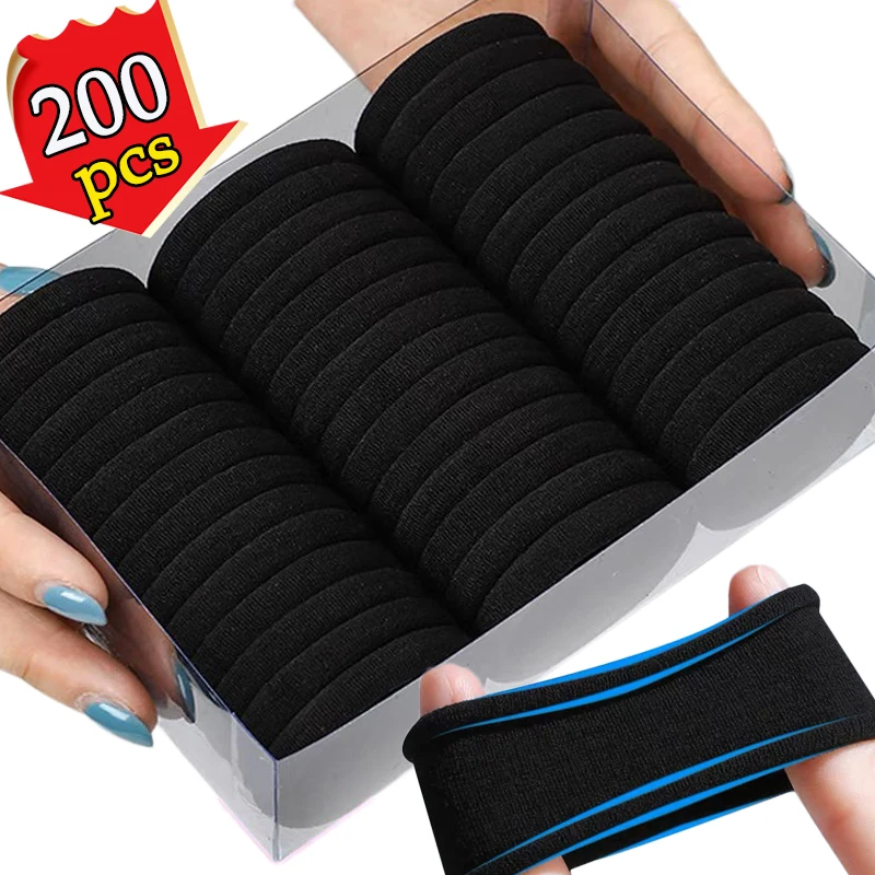 50-200pcs-Black-Hair-Bands-for-Women-Girls-Hairband-High-Elastic-Rubber ...