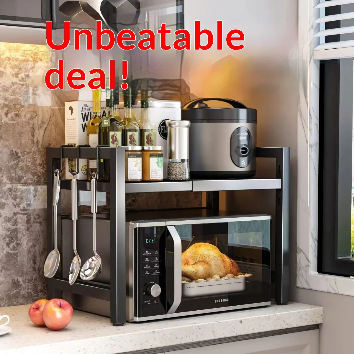 Countertop Kitchen Microwave Storage Rack, Telescopic Desktop Shelf for ...