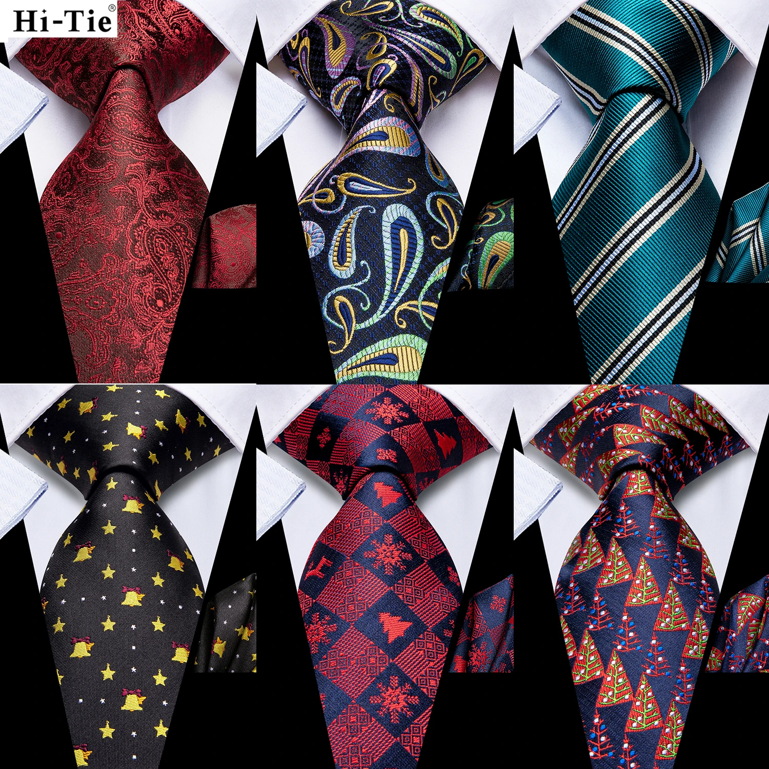 Hi-Tie-Men-Fashion-Necktie-Burgundy-Paisley-Handkerchief-Cufflinks-for ...