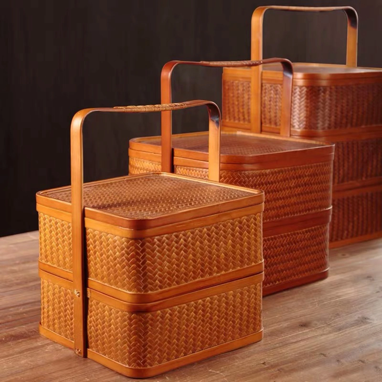 Retro-Bamboo-Lunch-Box-Square-Double-Layer-Design-Storage-Pastries ...
