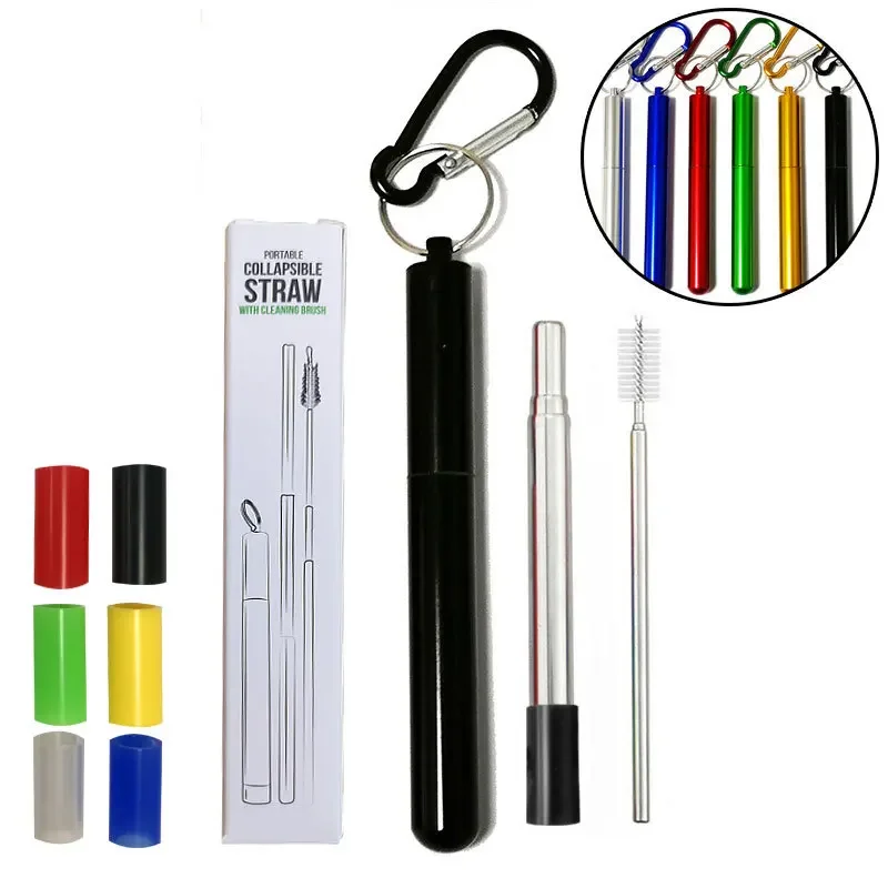 Telescopic-Reusable-Straws-Cleaning-Brush-Metal-Straw-Party-Tool ...