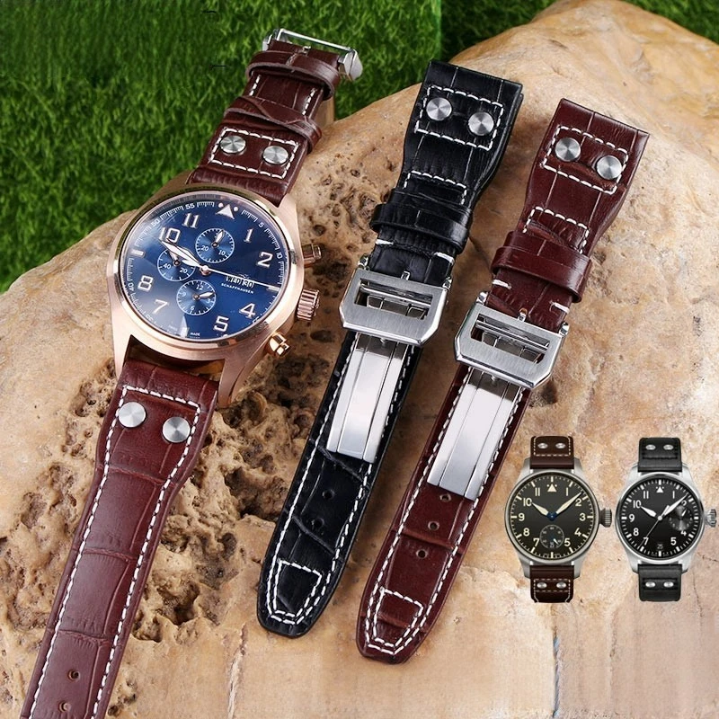 For-IWC-Big-PILOT-Mark-cowhide-Strap-22mm-Genuine-Leather-Watch-band ...