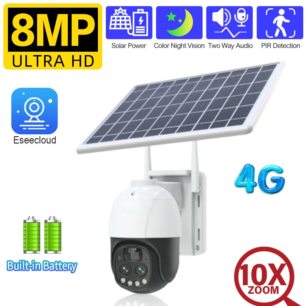 4K Solar Powered 4G PTZ Camera Dual Lens 10X Zoom Outdoor Wateproof ...
