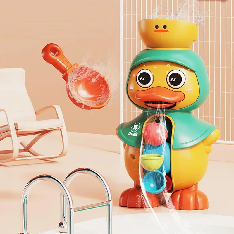 Kids Shower Bath Toys Cute Yellow Duck Waterwheel Cute Frogs Toys Baby ...