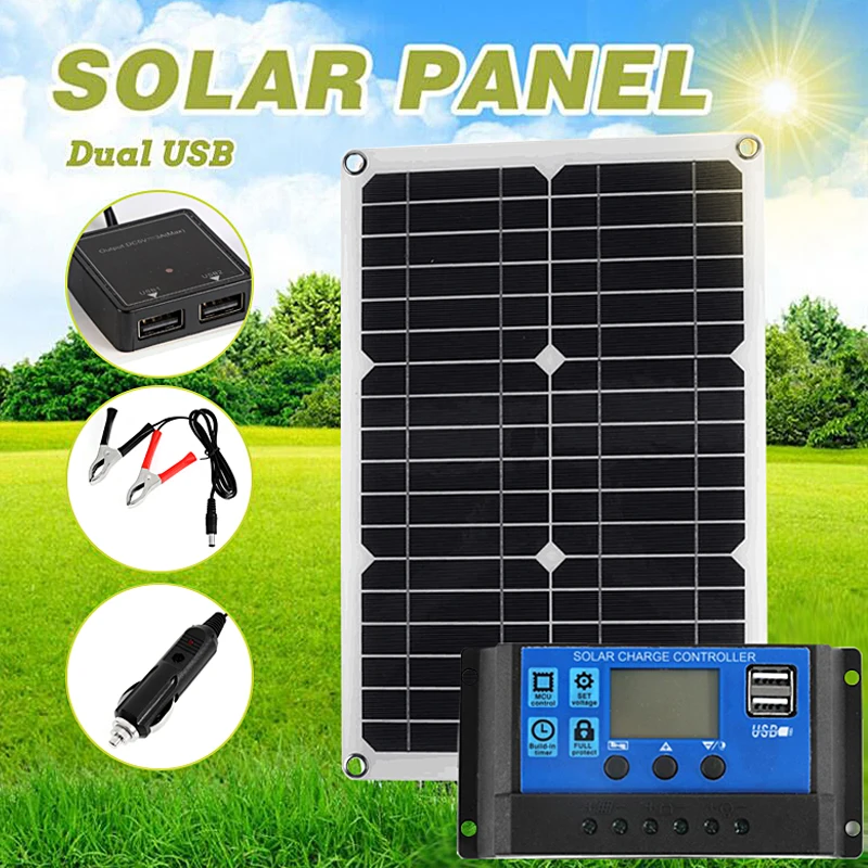 100W 18V Solar Panel Dual USB Solar Cell 30A Solar Charge Controller ...