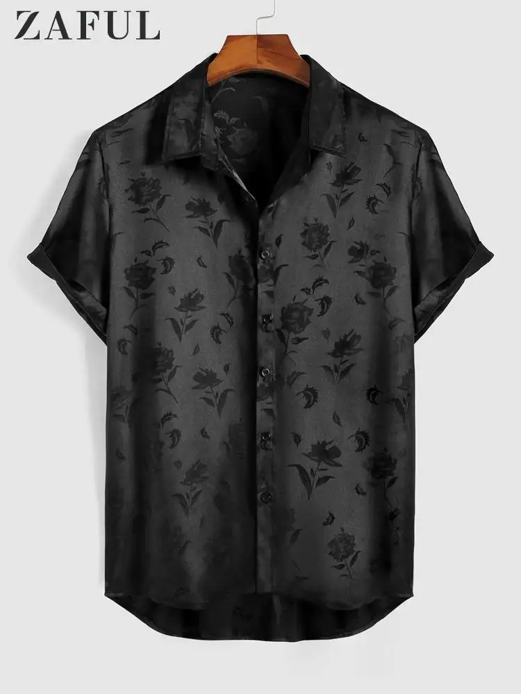 ZAFUL Shirts for Men Graffiti Rose Printed Casual Blouses Short Sleeve ...