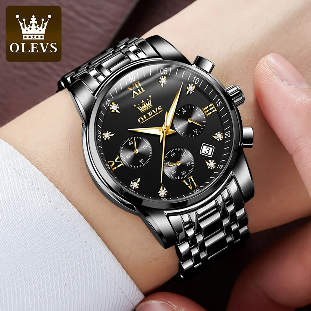 Olevs Men Watch Stainless Steel Top Quailty Luxury Push Button Hidden ...
