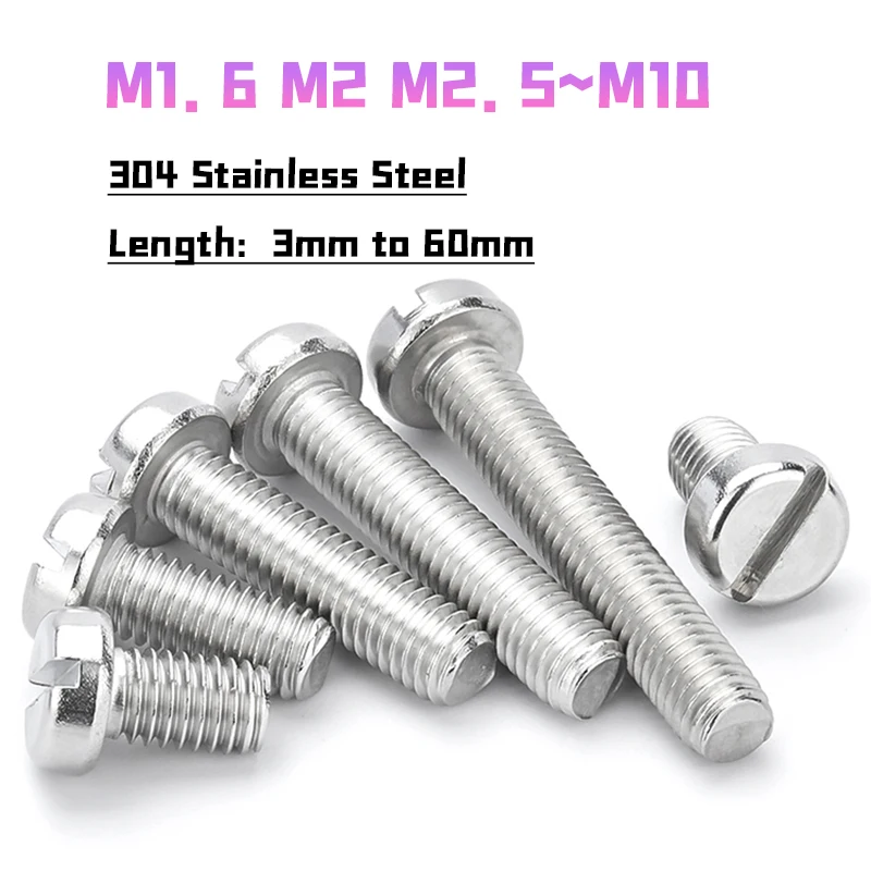 304 Stainless Steel M1.6 M2 M2.5 M3 M4 M5 M6 M8 M10 GB65 Slotted Flat ...