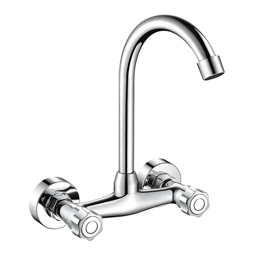 Wall-Mounted-Kitchen-Faucet-Double-Hole-Cold-And-Hot-Water-Taps ...